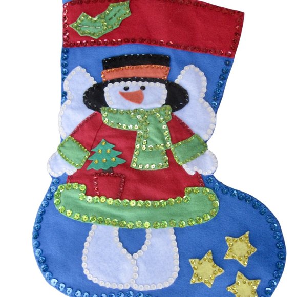 Bucilla | Holiday | Vintage Felt Applique Stocking Snowman Handmade ...